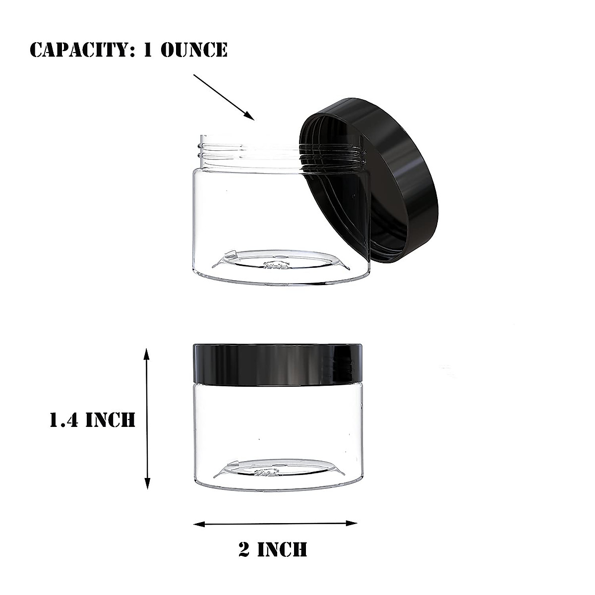 1 oz Plastic Pot Jars Round Clear Leak Plastic Cosmetic Container Jars with Black Lids 20 Pcs, for Cosmetic, Lotion, Cream, Eye shadow.