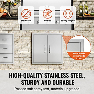 VEVOR BBQ Access Double Door, 24W x 24H Inch Outdoor Kitchen, Stainless Steel Flush Mount, Double Wall Vertical With Handles and Hooks, for BBQ Island, Grilling Station, Outside Cabinet