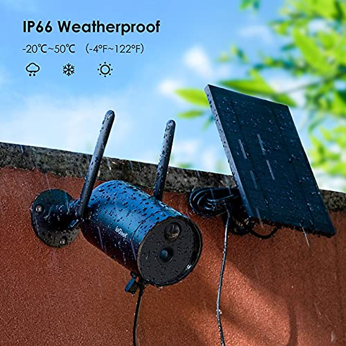 ieGeek Solar Security Camera Outdoor, Security Cameras Wireless Outdoor, Solar Rechargeable Battery Power Home Security Cameras, 1080p, Night Vision, PIR Motion Detection, 2-Way Talk, Wirefree, IP66