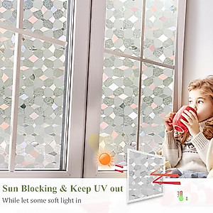 Waovacy Window Privacy Film Stained Glass Door Window Covering Decorative Window Clings Static Cling No Adhesive 3D Frosted Window Cover UV Sun Blocking Vinyl Window Sticker for Home,17.4x78.7Inch