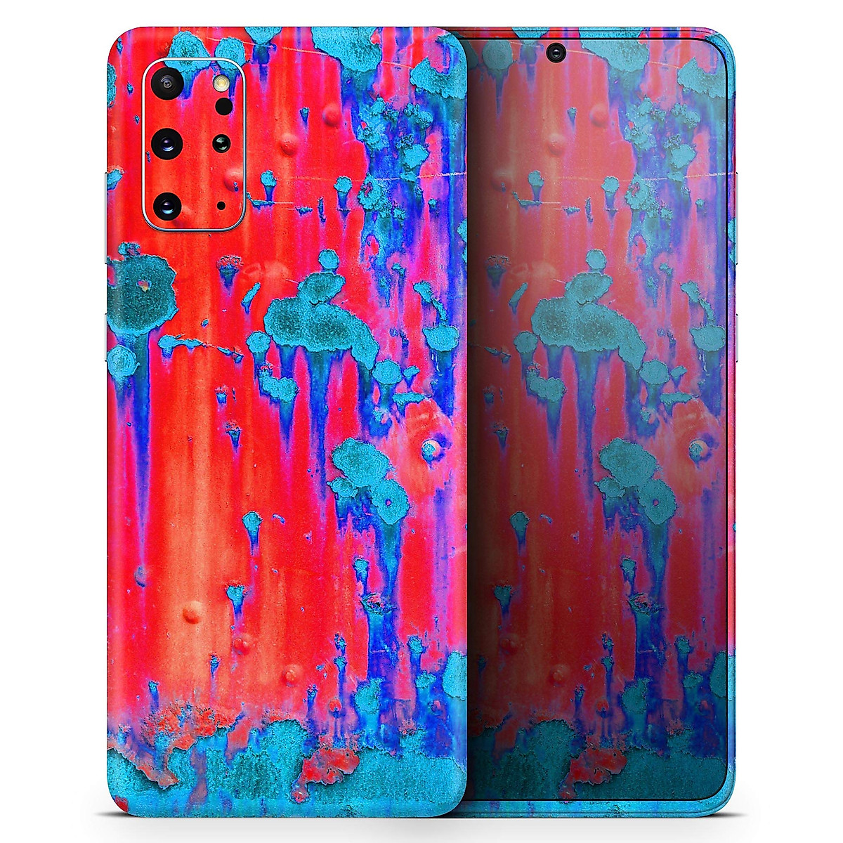 DesignSkinz Bright Red v2 Metal with Turquoise Rust Protective Vinyl Decal Wrap Skin Cover Compatible with The Samsung Galaxy S20 (Screen Trim & Back Glass Skin)