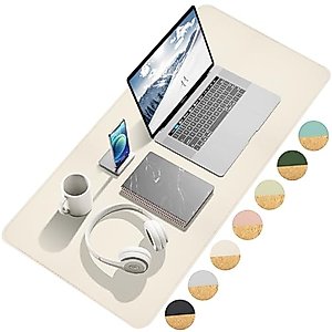 Giecy Desk Mat, Dual-Sided Desk Pad, Large Mouse Pad for Desk, Natural Cork & PU Leather Non-Slip Waterproof Desk Mats for Office and Home (31.5" x 15.7", Beige)