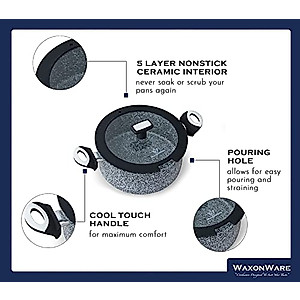 5.25 Quart Ceramic Nonstick Casserole Stockpot, Anti-Warp Non Toxic PTFE APEO PFOA Free Nonstick Pot With Lid, Induction Compatible (WaxonWare Stonetec Series)