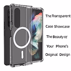Boaoige Magnetic Clear Case for Samsung Galaxy Z Fold 3 5g, Compatible with Magsafe Card Wallet and Wireless Charger, Transparent Shockproof and Drop-Proof Case