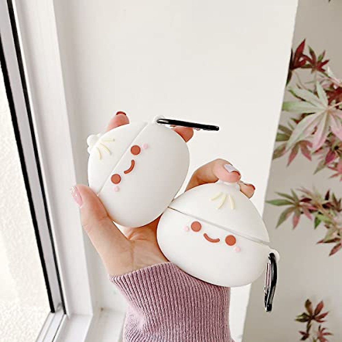 Cute AirPod Pro Case with Keychain Steamed Stuffed Bun Face Design Full Protective Silicone Cover Compatiable with AirPods Pro Case for Women and Kids