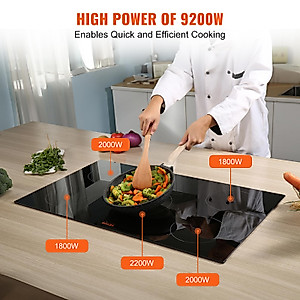 VEVOR Built-in Induction Electric Stove Top 5 Burners,35 Inch Electric Cooktop,9 Power Levels & Sensor Touch Control,Easy to Clean Ceramic Glass Surface,Child Safety Lock,240V