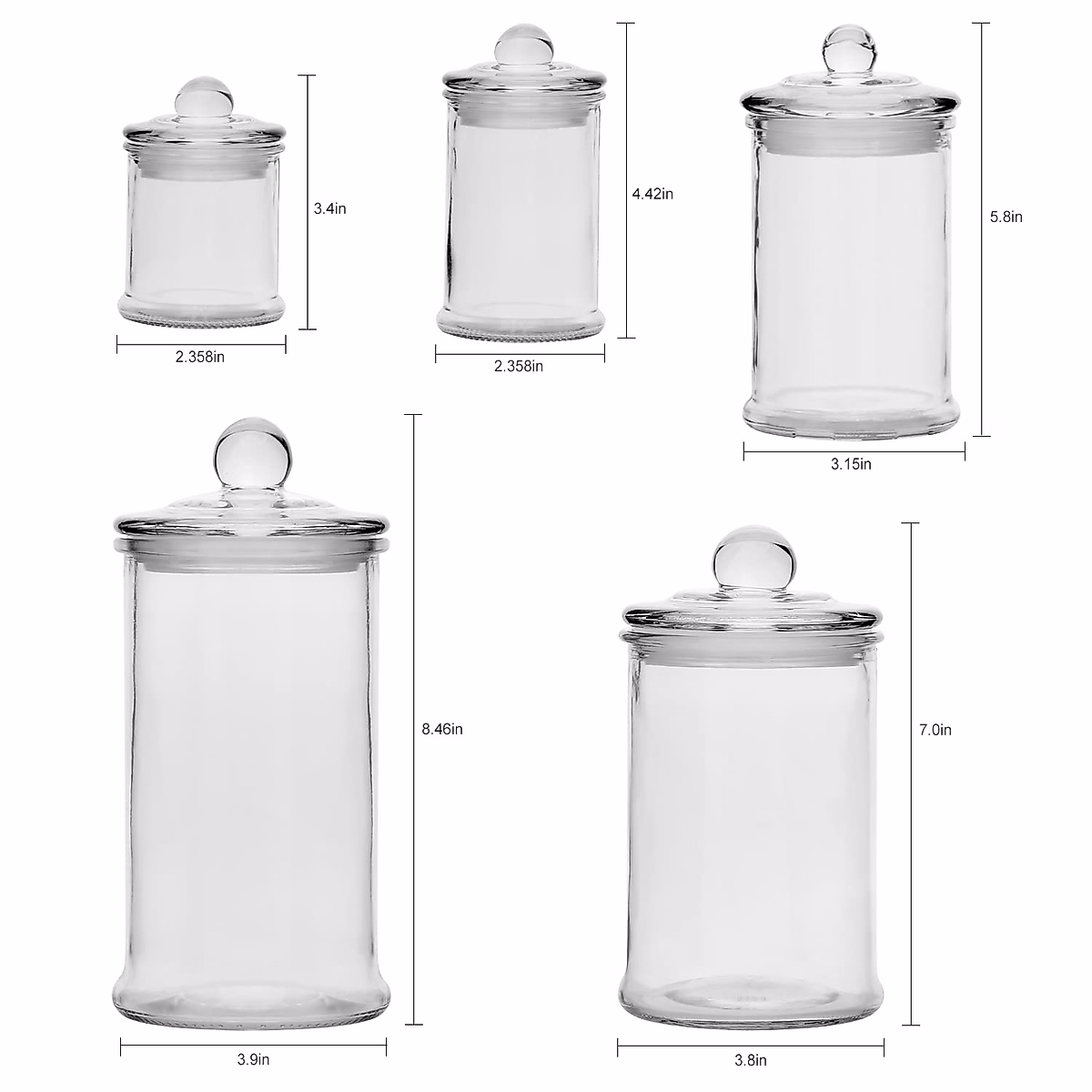 COMUDOT Glass Cookie Jar,Glass Canisters Set of 5,Glass Jars,Airtight Glass Storage Candy Jar with Lids,Glass Organization Canisters for Home & Kitchen