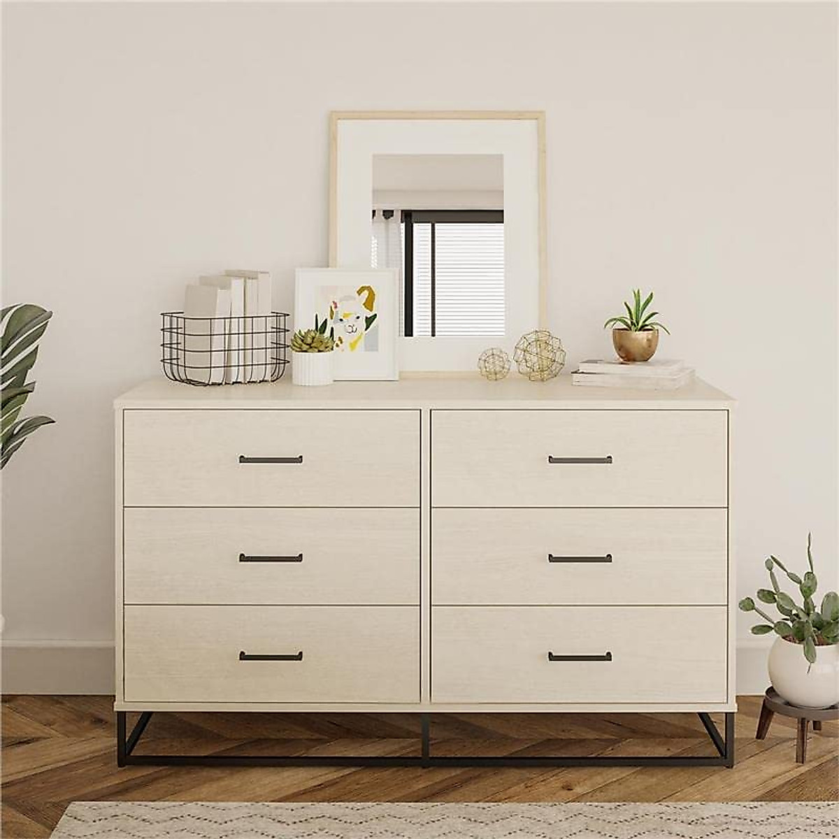 Novogratz Kelly 6 Drawer, Ivory Oak Dresser