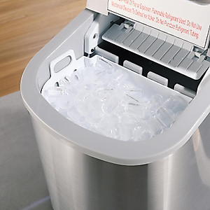 Countertop Ice Maker Nugget pebble Ice Maker Machine Portable Chewable Compact Mini Ice Chip Maker Nugget Machine Produce 26lbs per Day Bullet Soft Ice Cube Fruit Juice Ice, Silver SMETA
