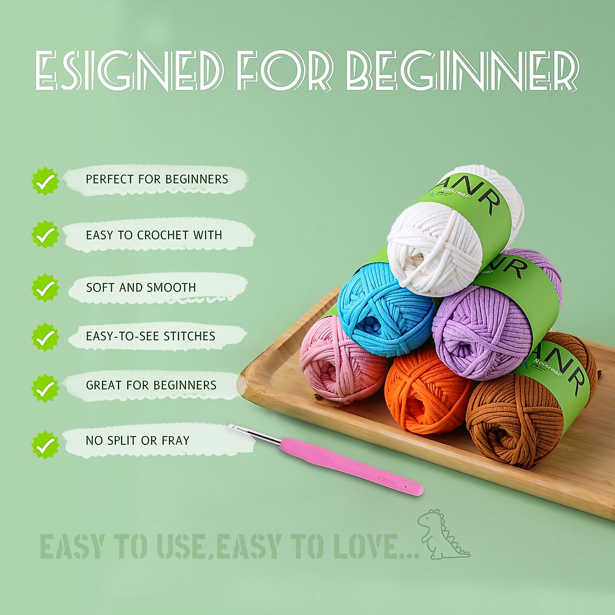 Crochet Yarn for Beginners, Cotton-Nylon Blend Beginner Yarn for Crocheting with Easy-to-See Stitches -Crochet Kits Yarn，Worsted-Weight Medium #4,3 Pack Cotton Yarn with Hook(3 * 50g) Pink Yarn