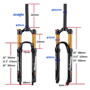 BOLANY 26/27.5/29 inch Bike Air Suspension Fork 120mm Travel Rebound Adjust 1/8 Straight/Tapered Tube Manual/Remote Lockout Bicycle Forks QR 9mm MTB Front Fork (Straight-Manual, 26inch)