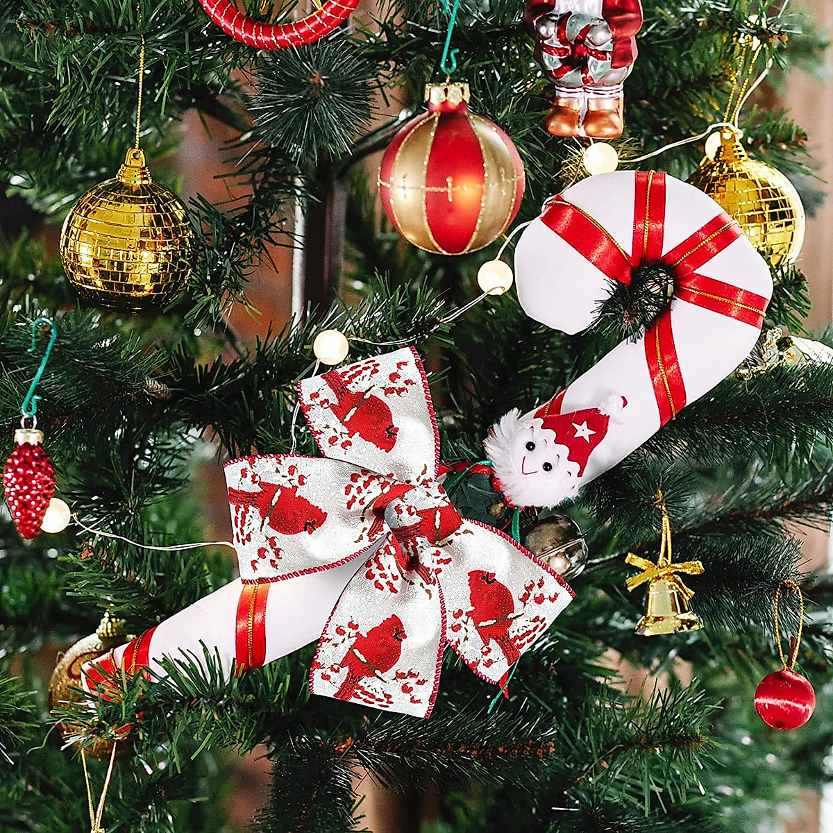 ACSENCETER Red Cardinal with Berry White Patterned Wired Ribbon for Christmas Tree Decorations, Gift Wrapping, Wedding Parties, Garlands and DIY Crafts 2.5" x 10 Yards Christmas Ribbon