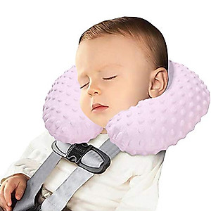 Neck Pillows Kids Travel Pillow Inflatable Head Support Pillow Cute Cozy U Shape Neck Pillow for Car Seat Airplanes Train Soft Washable Chin Neck Support Pillow for Toddler Boys Girls (Pink)