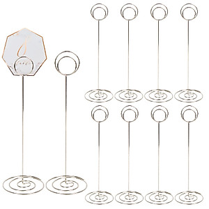 KIMOBER 10PCS 8.75" Tall Table Number Holders, Round Place Card Holder,Tabletop Memo Note Stand Picture Photo Picks Card Clips for Wedding Birthday Party(Silver)