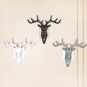 UVKDEENK 3pcs Moose Wall Hanging Hooks, Deer Head Hooks, Vintage Deer Hooks Decorative Wall Hanging Rustic Shabby Kitchen Bedroom Bathroom Towel Coat Hooks (Black)