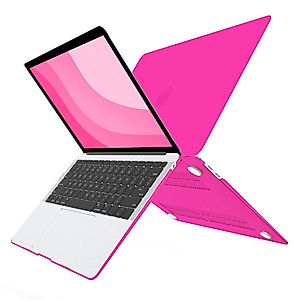 G JGOO Compatible with MacBook Air 13 inch Case 2022 2021 2020 2019 2018 Release M1 A2337 A2179 A1932 Touch ID, Matte Plastic Laptop Hard Shell Case + 2 Keyboard Covers + Screen Protector, Hot Pink