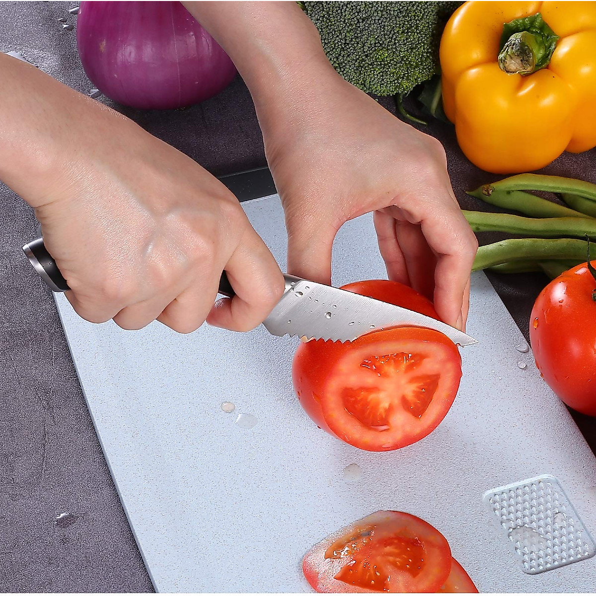 WELLSTAR Paring Knives Set, 3-Piece Fruit Peeling Knife Set, 2.75 Inch Bird Beak, 3.5 Inch Paring, 4 Inch Serrated Utility, Super Sharp German Stainless Steel Forged Blade and Full Tang Handle