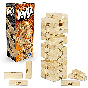 Jenga Classic Game with Genuine Hardwood Blocks, Stacking Tower Game for 1 or More Players, Kids Ages 6 and Up