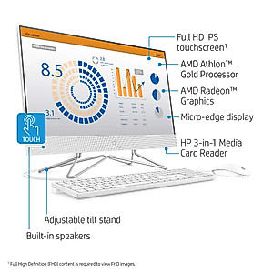 HP 24-inch All-in-One Touchscreen Desktop Computer, AMD Gold 3150U Processor, 8 GB RAM, 512 GB SSD, Windows 10 Home (24-df0040, White), Snow White (Renewed)