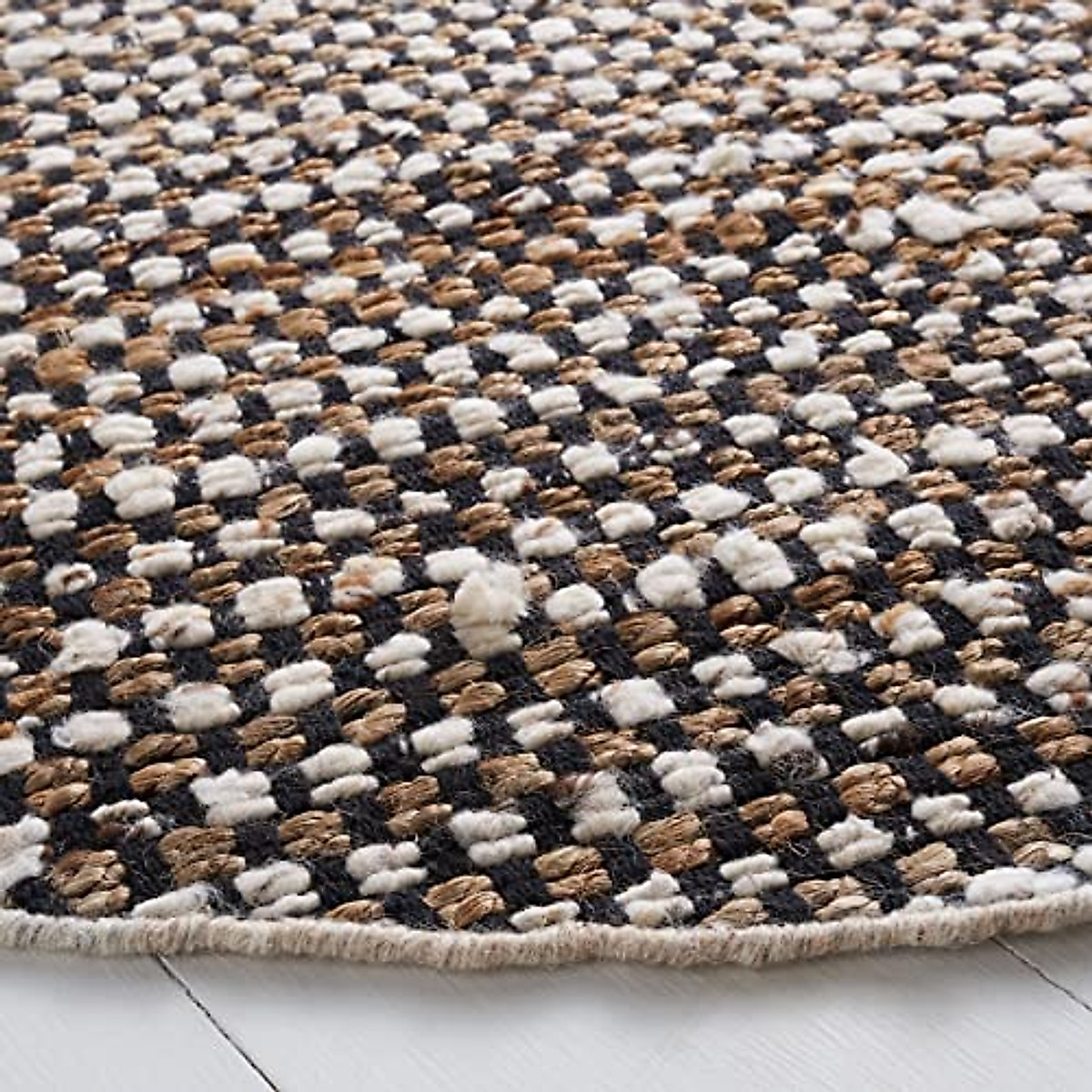 Safavieh Natura Collection Area Rug - 6' Round, Black & Ivory, Handmade Flat Weave Wool & Jute, Ideal for High Traffic Areas in Living Room, Bedroom (NAT349Z)