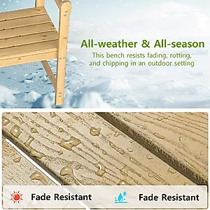 Outdoor Bench, 4 ft Patio Wooden Bench, Weatherproof Sturdy Wood Frame Garden Bench, 2-Person Loveseat with Armrests and Backrest, 800Lbs Weight Capacity, for Porch, Entryway - 22"D x 47.5"W x 34"H