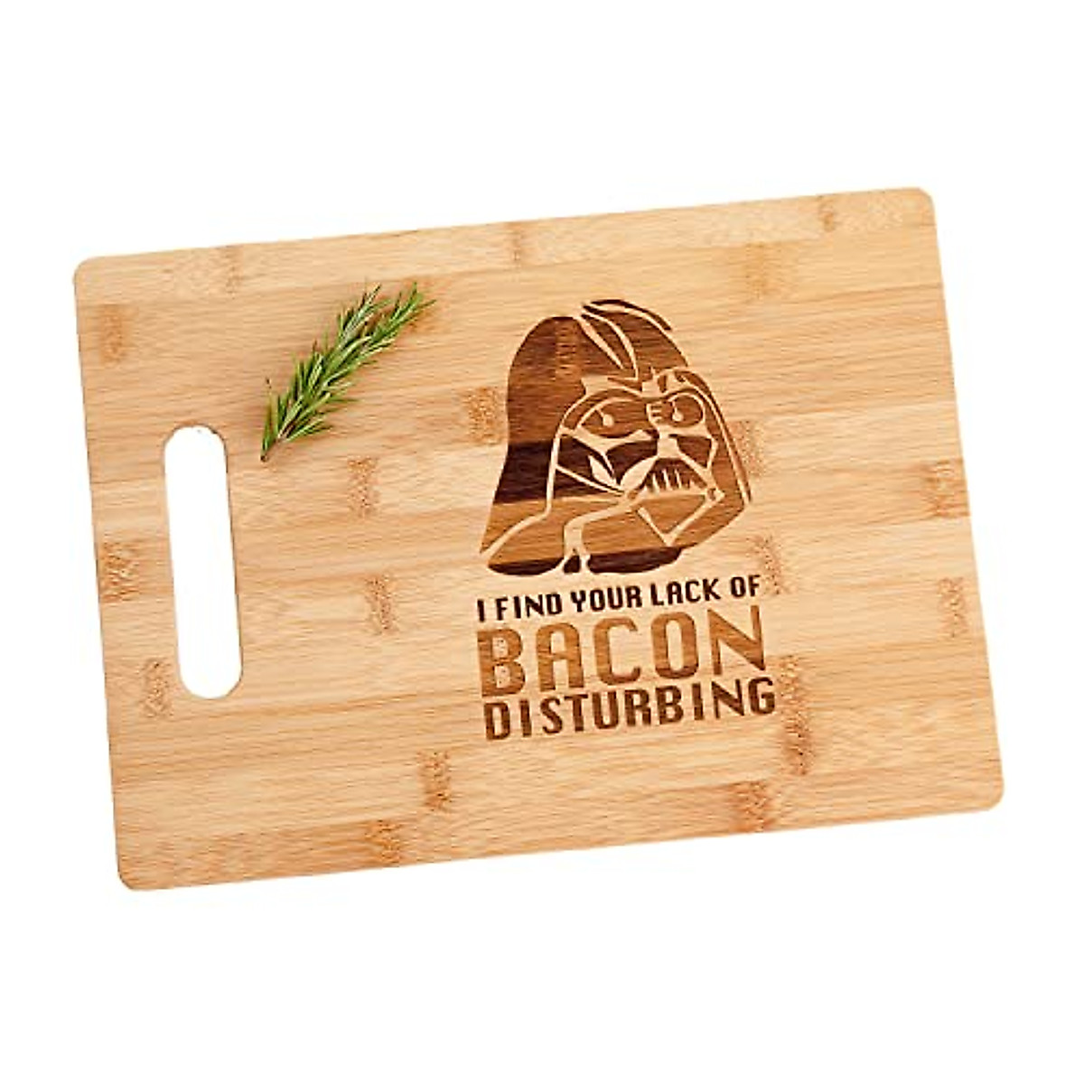 Darth Vader I Find Your Lack Of Bacon Disturbing Engraved Bamboo Wood Cutting Board with Handle Charcuterie Cheese Star Wars Gift 8.5 x 11"