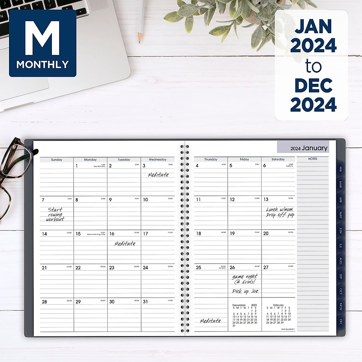 AT-A-GLANCE 2024 Monthly Planner, DayMinder, 8-1/2" x 11", Large, Gray (GC4700724)