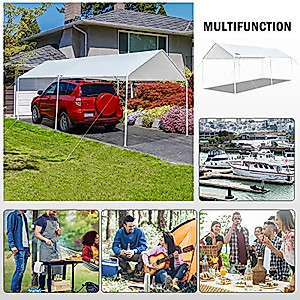 VINGLI 10X20 Upgraded Carport Canopy Tent for Car Heavy Duty, Waterproof Panels Garage Vehicle Sunshine Boat Shelter, Outdoor Car Port Party Tent Garden, White