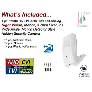 Evertech 1080p Hidden Nanny Covert PIR Security Camera with Night Vision, Day Night Motion Detector Style AHD TVI CVI Analog Camera Only Indoor Using