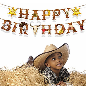 Cowboy Party Decorations for Boys, Western Cowboy Happy Birthday Banner, Boots Boy Cowboy Birthday Banner for Cowboy First Birthday Party, Western Theme Birthday Decoration Birthday Party Supplies