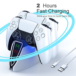 PS5 Controller Charging Station, PS5 Controller Charger Built-in Chargering Intelligent Protection Module and Charge Remind LED ，PS5 Fast Charging Dock Station for Playstation 5 Dualsense Controller