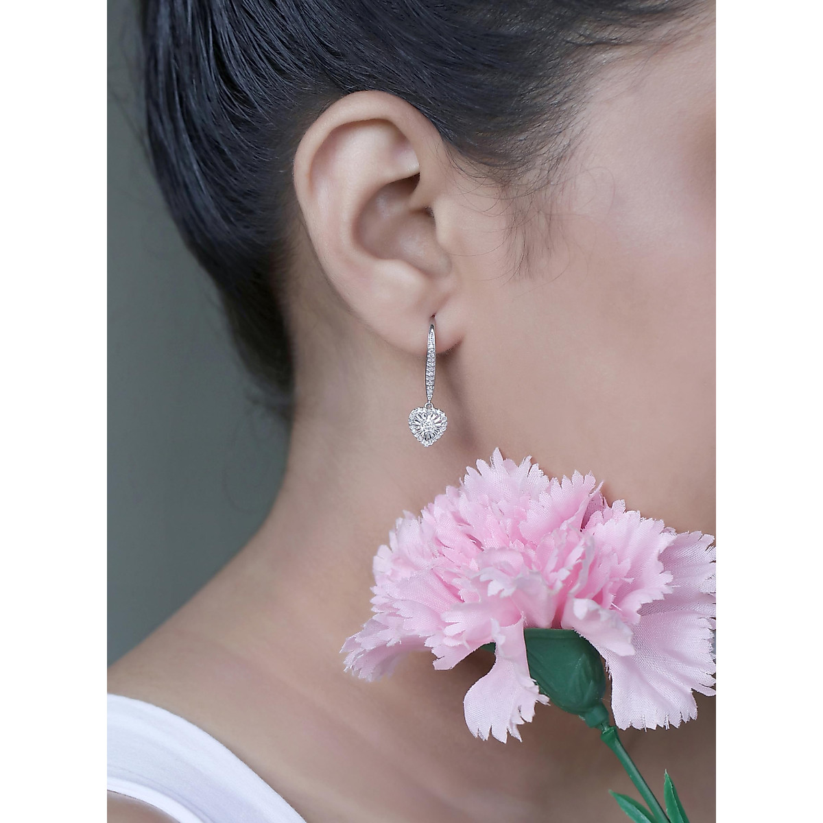 Dazzlingrock Collection 0.55 Carat (ctw) Round White Diamond illusion Set Heart Shape Lever Back Dangling Drop Earrings for Women in 925 Sterling Silver