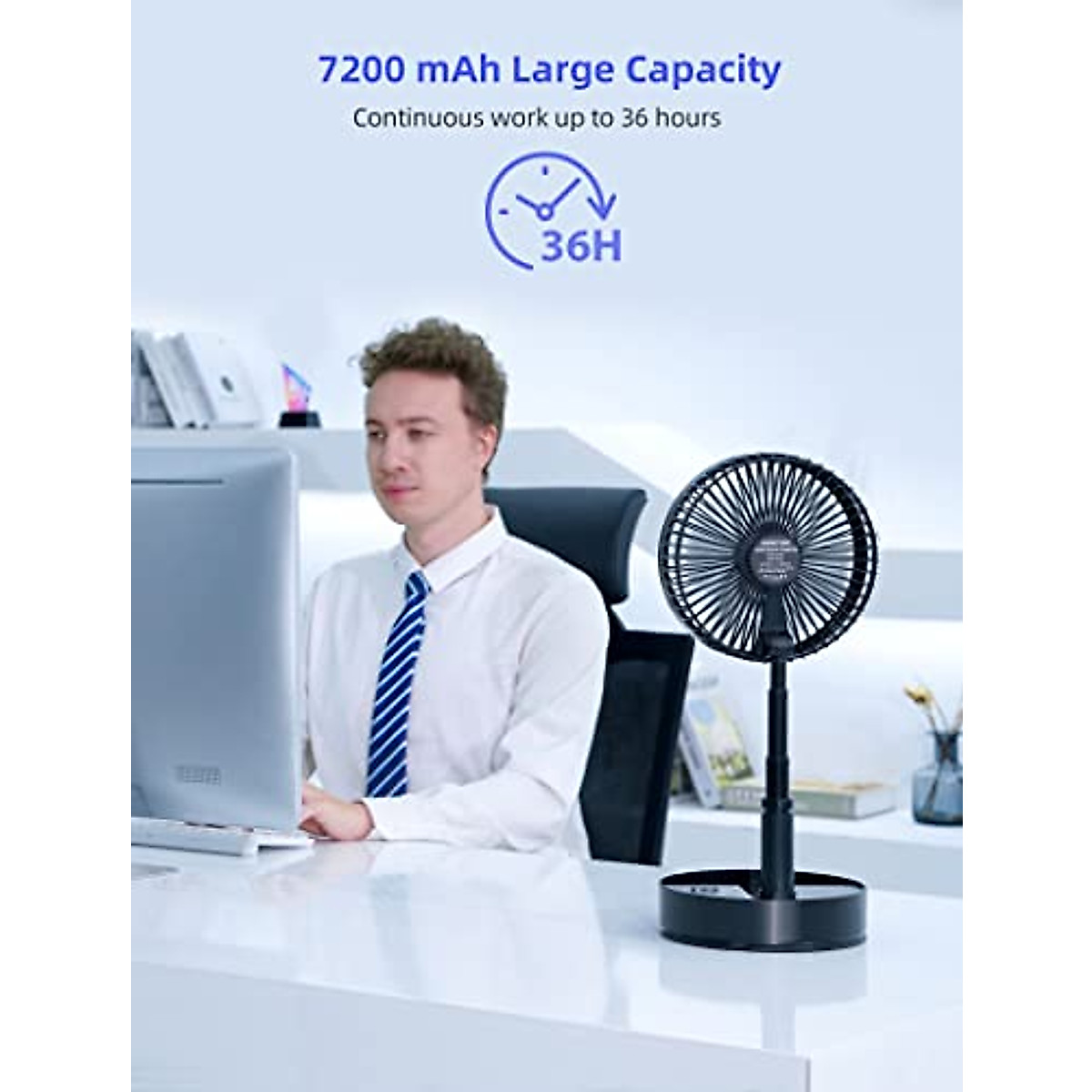 Airbition 8-Inch Rechargeable Oscillating Foldaway Fan with Remote, Timer, 4-Speed, 7200mAh Battery Operated Cordless Standing Pedestal Fan Portable for Bedroom Outdoor Camping Tent Travel