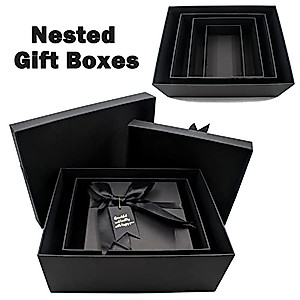 KeaJuidy 4pcs Black Gift Boxes with Lids for Presents, Nested Gift Boxes Set Empty Gift Box for Wrapping Gifts Gift Wrap Boxes for Birthdays, Anniversaries, Weddings, Valentines