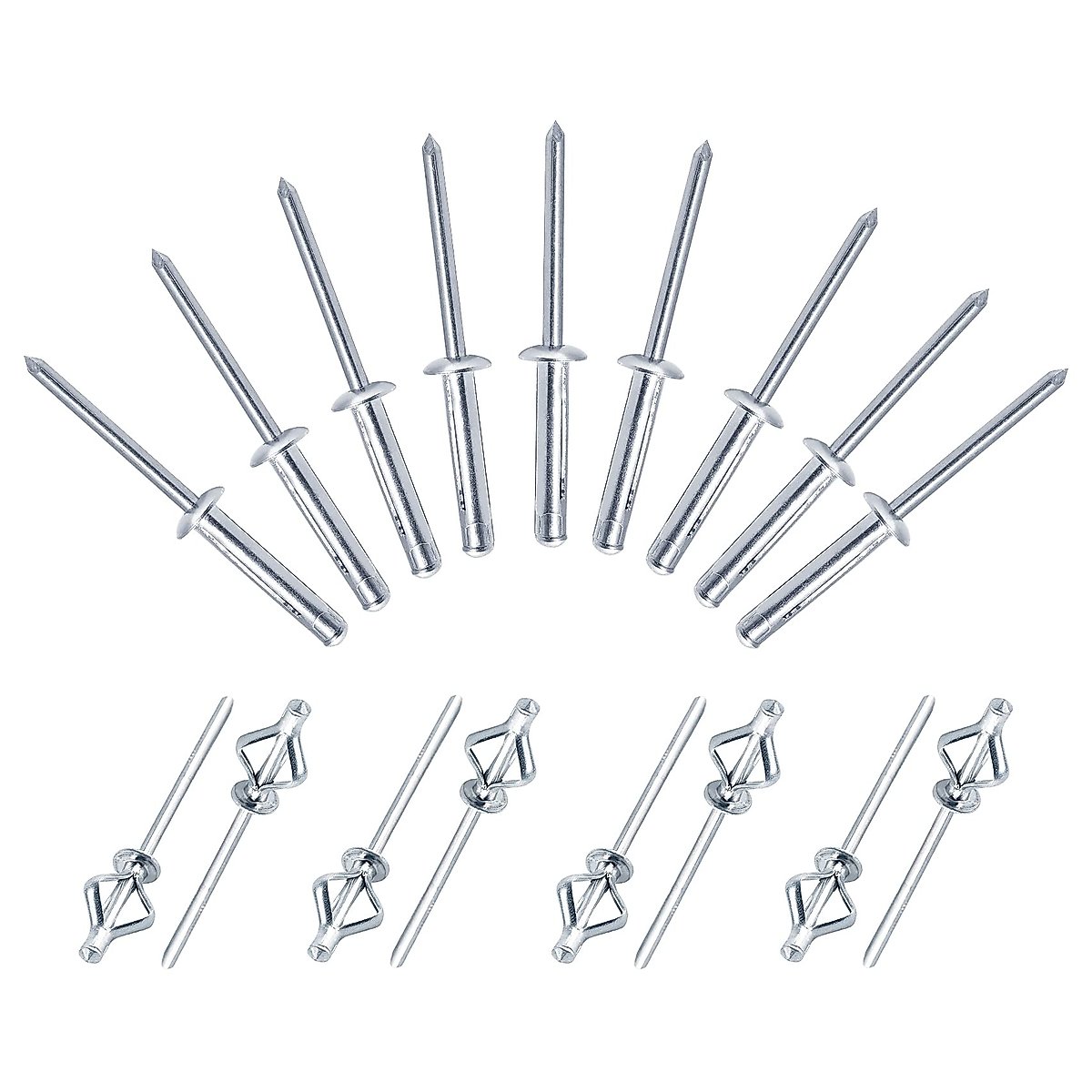 Jersvimc 3/16" x 1" Trifold Exploding Pop Rivets, Solid Aluminum Tri Grip Rivets Bulb Style Rivets Large Flange Rivets Big Headed Rivets for Kayak Marine Boat - 50Pcs