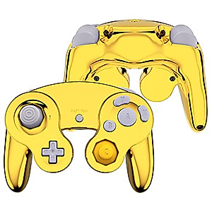 eXtremeRate Chrome Gold Glossy Faceplate Backplate for Nintendo Gamecube Controller, Replacement Housing Shell Cover with Buttons for Nintendo Gamecube Controller NGC - Controller NOT Included