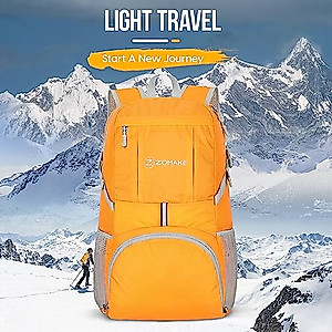ZOMAKE Lightweight Packable Backpack 35L - Light Foldable Backpacks Water Resistant Collapsible Hiking Backpack - Compact Folding Day Pack for Travel Camping(Yellow)