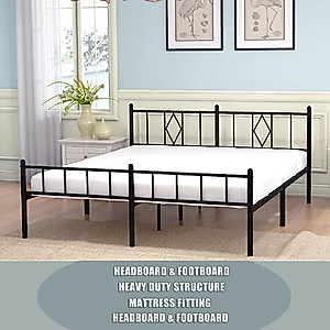 Emiosmt 14in Metal Bed Frame King Size with Headboard and Footboard, Heavy Duty Mattress Foundation with Steel Slats Support, No Box Spring Needed, Non-Slip, Noise Free, Easy Assembly, Black