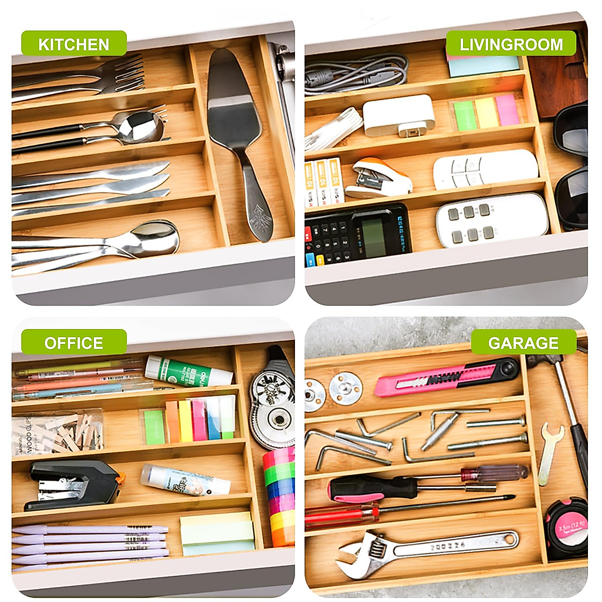 Unibambou Bamboo Utensil Drawer Organizer, Silverware Tray Organizer, Kitchen Drawer Organizer for Flatware Cutlery, Silverware Tray for Drawer (Natural)