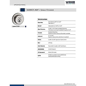 Weiser (Kwikset Hardware Family) Single Cylinder Deadbolt, Metropolitan Boutique, SmartKey, 6 Way Latch, Model SSD9471 26 SMT RDT B 6LS2R2