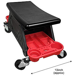 AgiiMan Mechanic Stool - Detailing Garage Rolling Stool with Wheels, Roller Creeper Seat Chair Repair Tools Tray, 2 Tool Storage Drawers Under Seat, 300 Lbs Capacity