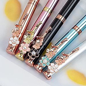 Ballpoint Pens 1PCS Ballpoint Pearl Flower Wedding Metal Copper Pen Office School Supplies Stationery Rose Gold Gift Comfortable Writing Pens (Color : D, Ink Color : Black)