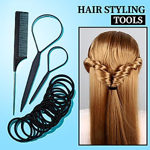 FANDAMEI Hair Accessories Kit - Elastic Hair Ties, Cotton Bands, Rubber Bands, Hair Pins, Rat Tail Comb for Women