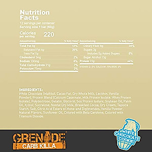 Grenade Carb Killa High Protein and Low Sugar Candy Bar, 12 X 60 g - White Chocolate Cookie