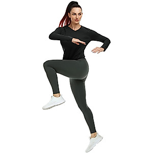 icyzone V-Neck Long Sleeve Workout Shirts for Women, Quick Dry Fitness Athletic Running Yoga Tops (Black, S)