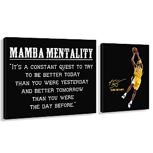 Kas Home 2 Pieces Mamba Mentality Wall Decor Kobe Bryant Poster Inspirational Wall Art Canvas Print Quotes Motivational Hanging Decoration Basketball Player Framed Artwork for Gym Office Boys Teens Room Wall Decor (Black - Mamba, 12 x 15 inch + 8.6 x 11 i