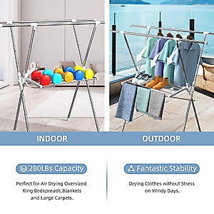 SZJoyBet Clothes Drying Rack 2 Tiers, Heavy Duty Drying Rack Clothing Folding Indoor Outdoor, Stainless Steel Laundry Drying Rack, Portable Garment Rack, Blanket Rack Clothesline(61 Inches)