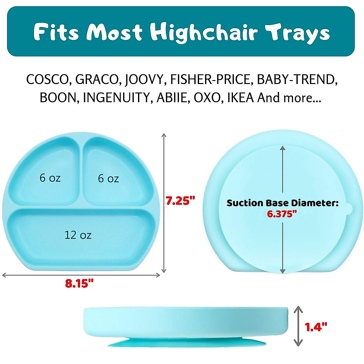 Silikong Suction Plate for Toddlers | BPA Free, 100% Food-Grade Silicone | Microwave, Dishwasher and Oven Safe | Stay Put Divided Baby Feeding Plates