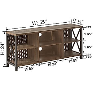 LVB Rustic Entertainment Center for 65 Inch TV, Industrial Wood and Metal TV Stand with Storage Shelf, Modern Television Media Console Table with Cabinet for Living Room Bedroom, Rustic Oak, 55 Inch