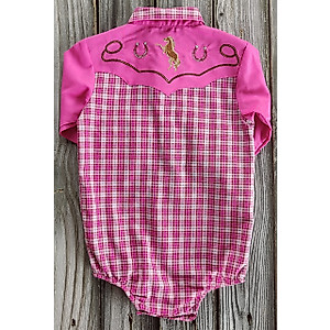 4Rodeo Baby Toddler Western Pink Plaid Cowboy Bodysuit Shirt (9-12 Months)